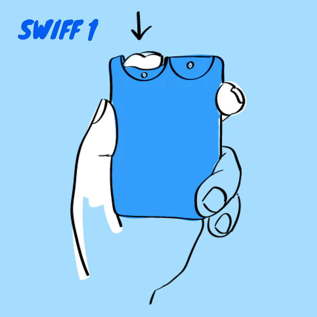 Applying SWIFF odor-protection spray to clothes and household objects